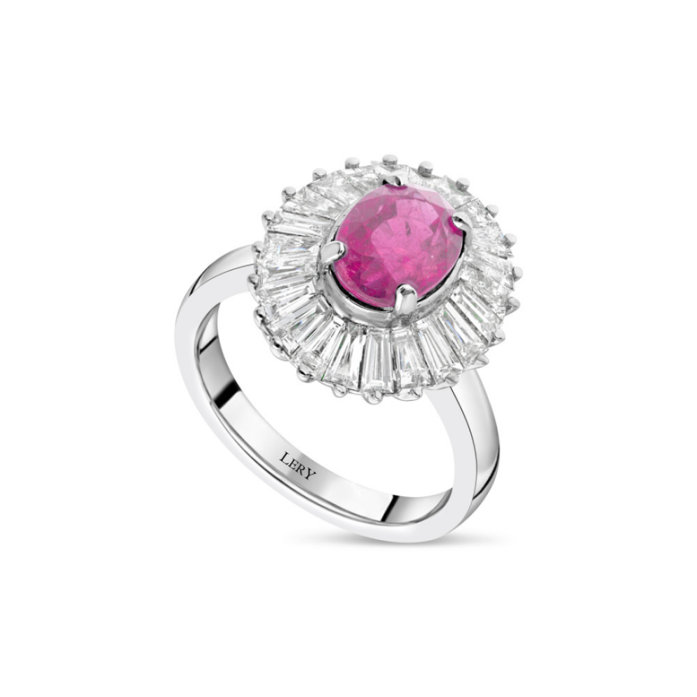 Bague d'exception Jupe Pierre Centrale Saphir rose Type d'or Or Blanc ...